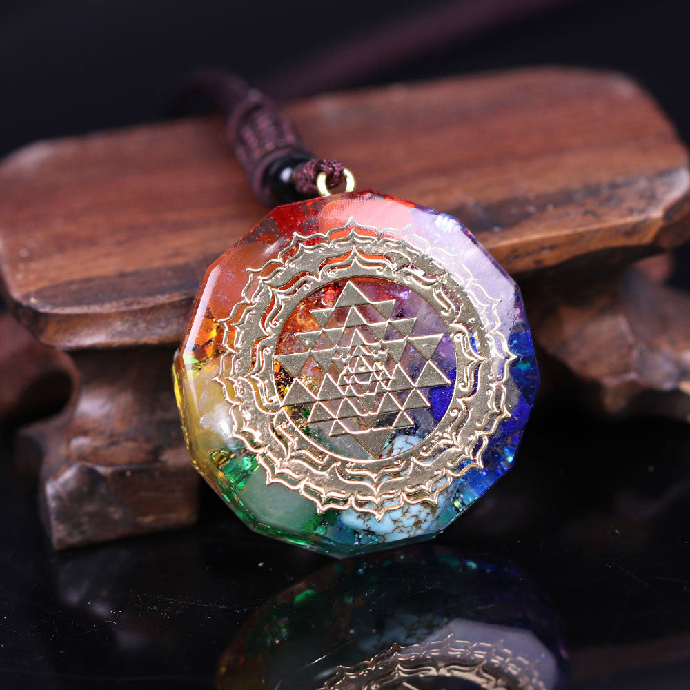 Sri Yantra Lucky Orgonite Necklace | Lucky Obsidian