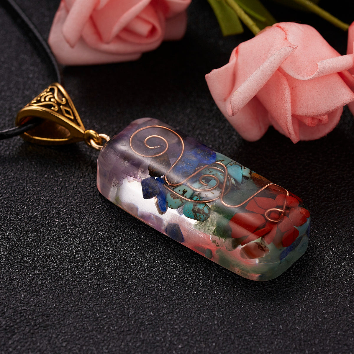 Geometric Healing Chakra Necklace | Lucky Obsidian